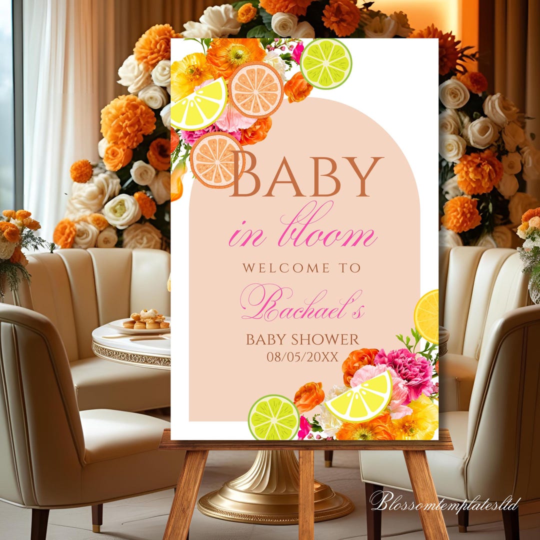 Citrus Welcome Baby Shower Sign Template, Editable Orange Baby Shower ...