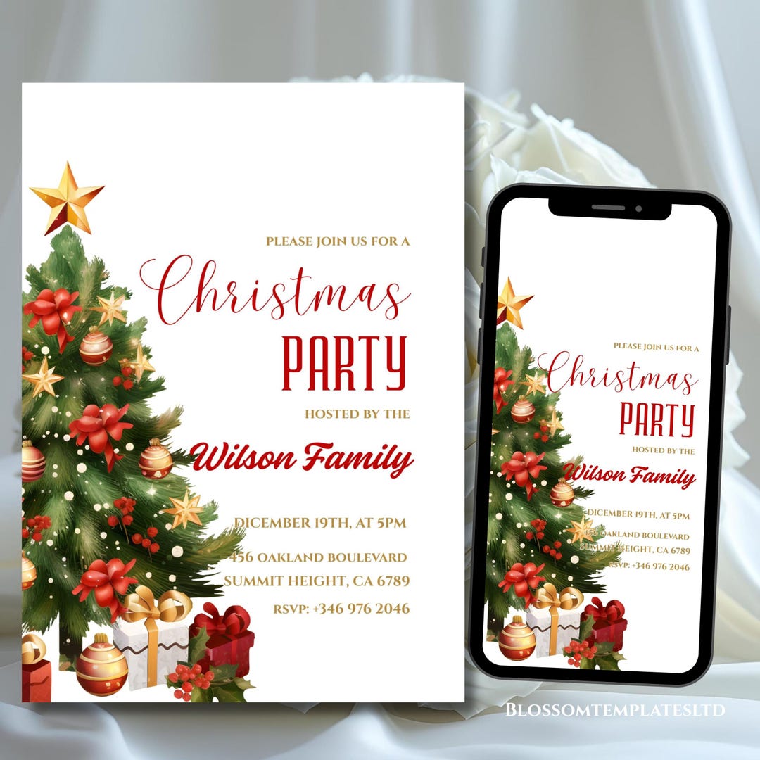 Editable Christmas Tree Party Invitation, Holiday Greenery Invite ...