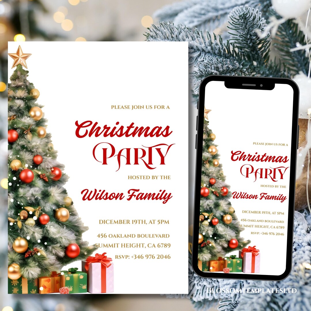Editable Christmas Tree Party Invitation, Holiday Greenery Invite ...