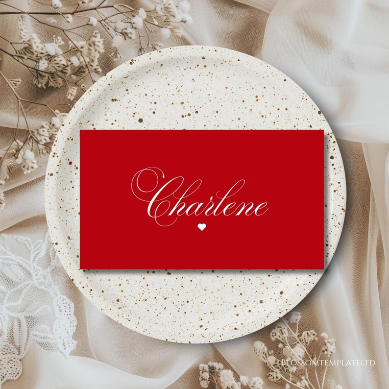 Editable Wedding Menu and Name Place Cards Printable Template Red ...