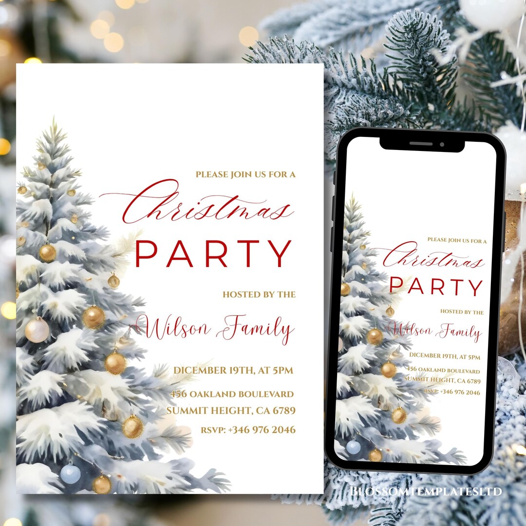 Editable Christmas Tree Party Invitation, Holiday Tree Winter Invite ...