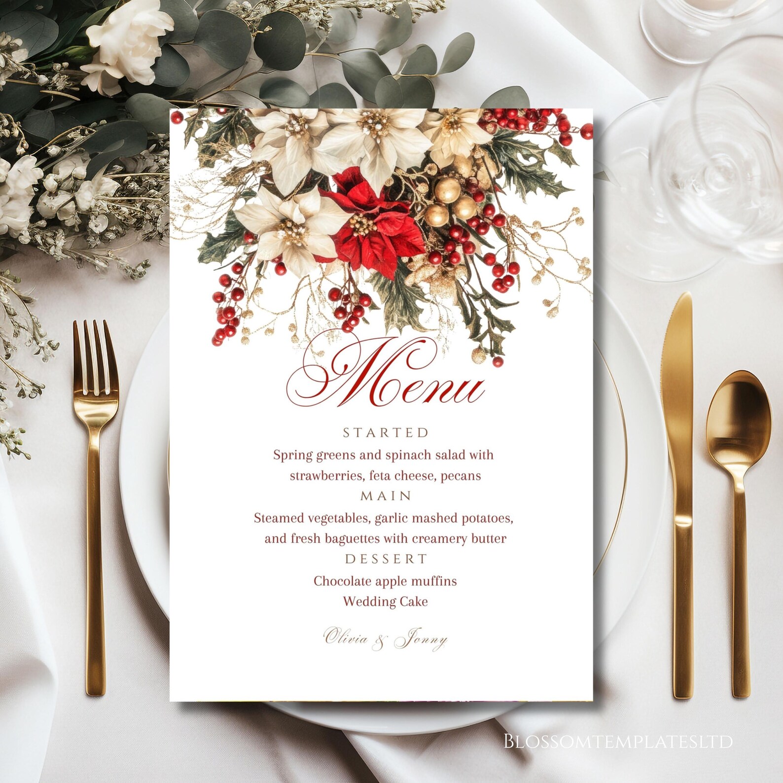Christmas Menu Card Holiday Menu Template Printable Festive Menu 2 ...