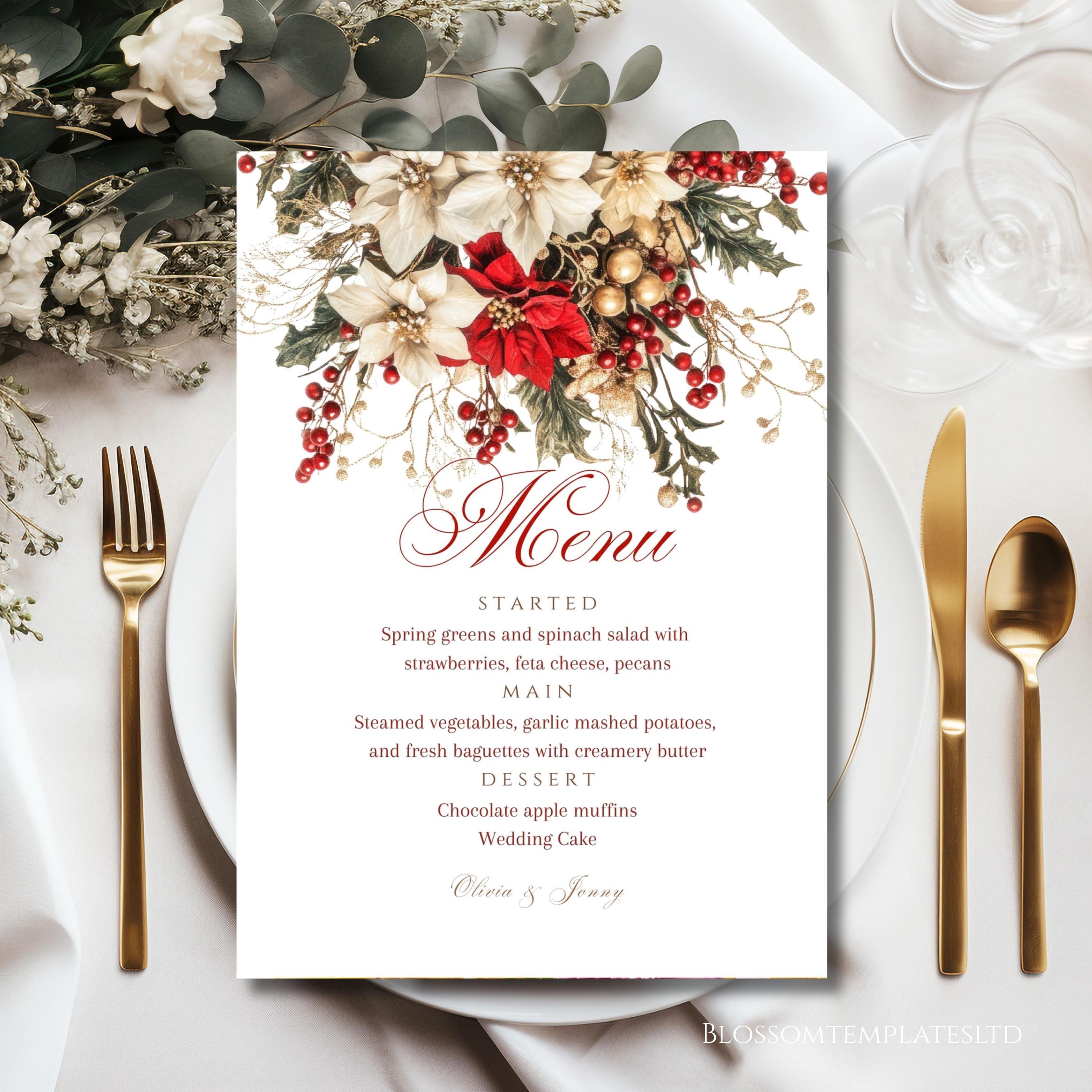 Christmas Menu Card Holiday Menu Template Printable Festive Menu 2 ...