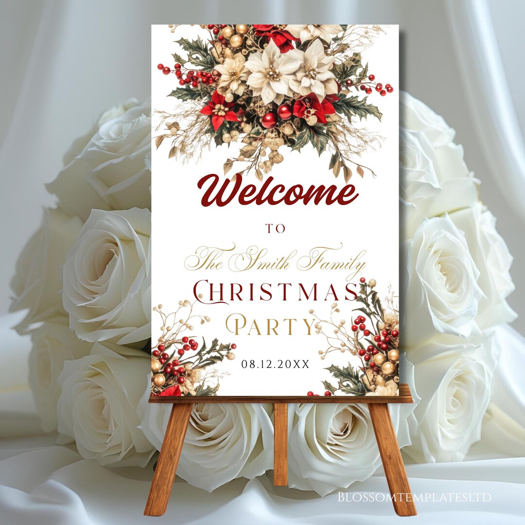Editable Christmas Welcome Sign Template, Christmas Party Sign ...