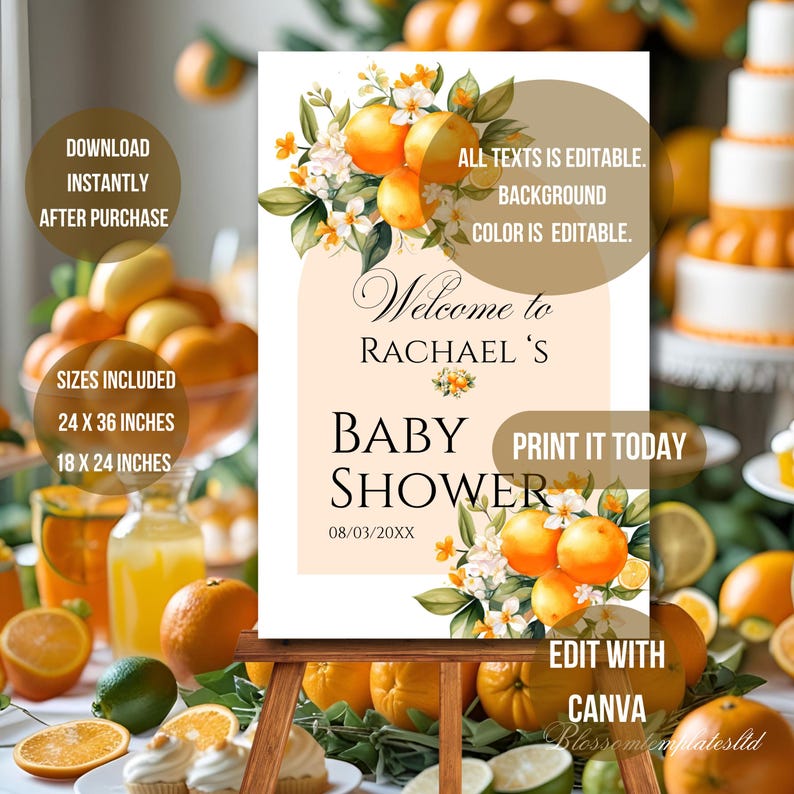 Editable Citrus Welcome Sign Template Printable Baby Shower Welcome ...