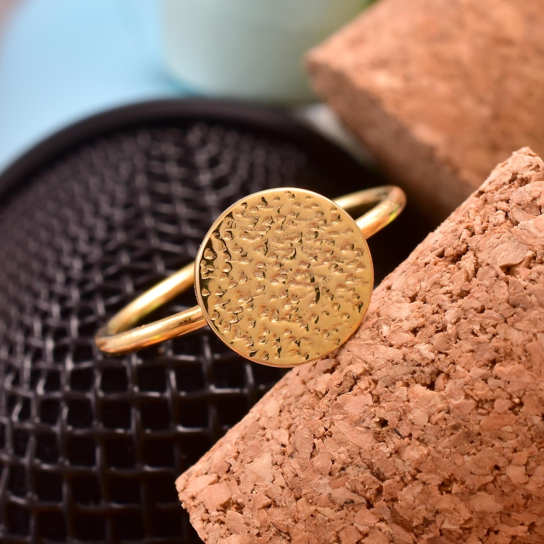 Hammered Silver Disc Ring – Minimalist Vermeil Gold Band With Textured ...