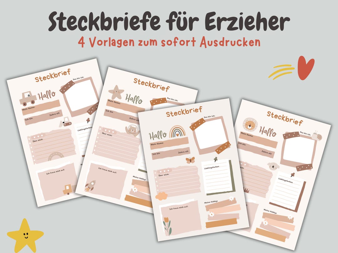 4 Steckbriefe Für Erzieher - Steckbrief Kita - Vorlage Erzieher Krippe ...