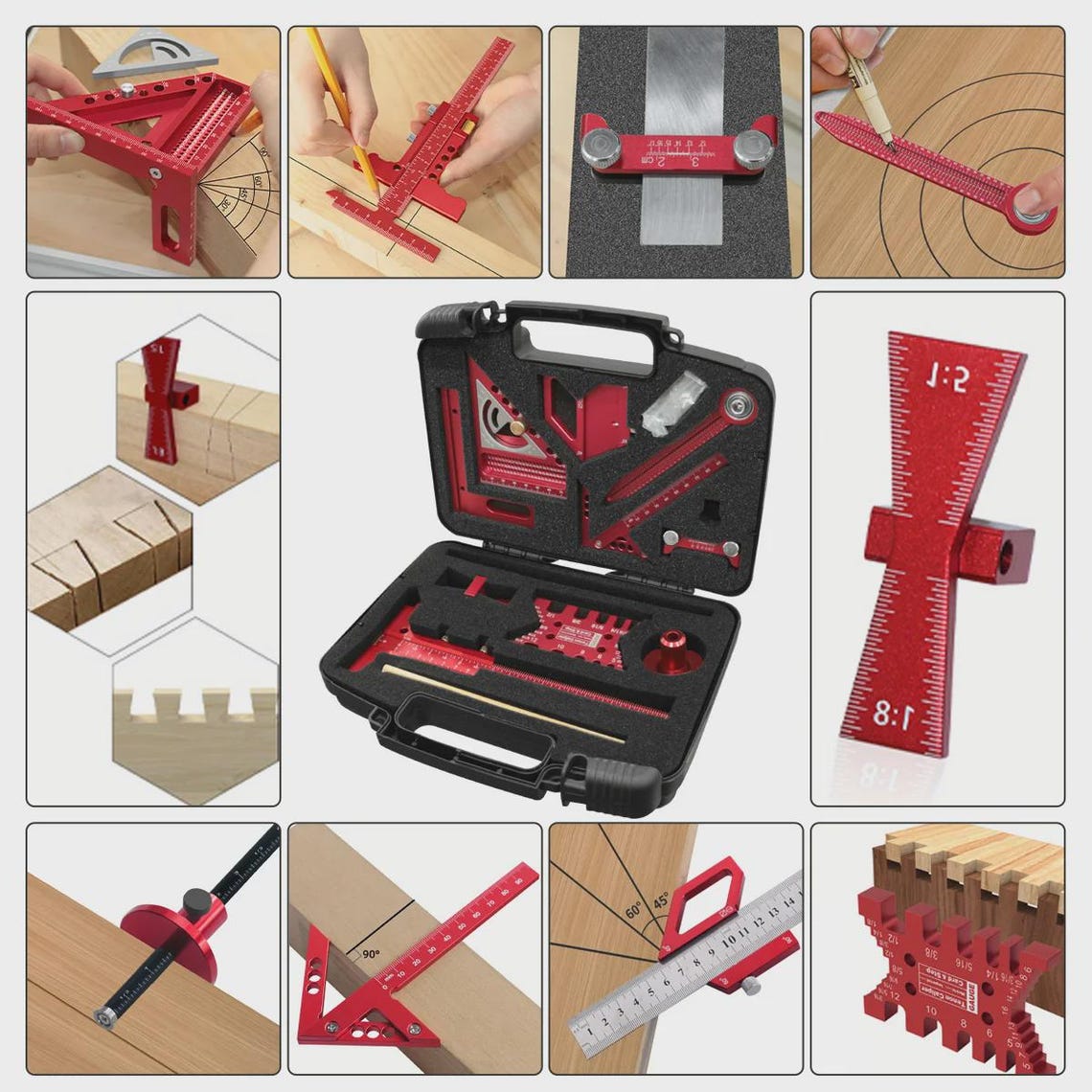 10-piece Woodworking Layout & Measuring Tool Set With Storage Box - Etsy