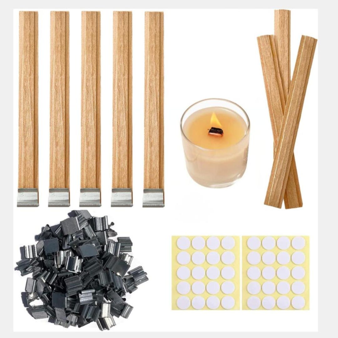 200-piece Wooden Candle Wick Set – Double-layer Wicks, Metal Bases ...