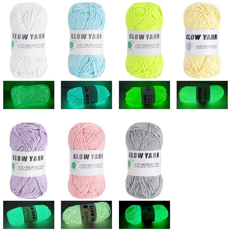 7-roll Glow in the Dark Yarn Set – Luminous Polyester Crochet ...