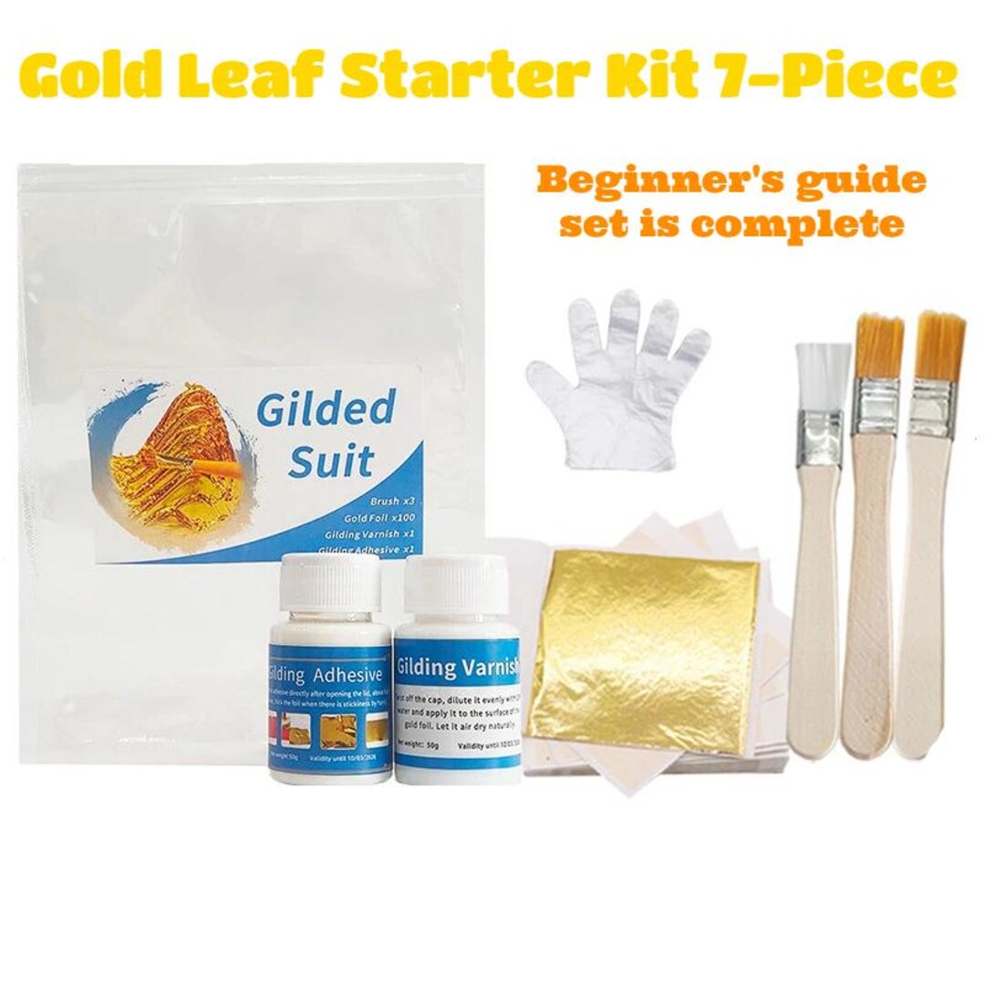 7-piece Gold Leaf Gilding Starter Kit – Adhesive, Varnish & Foil Sheets ...
