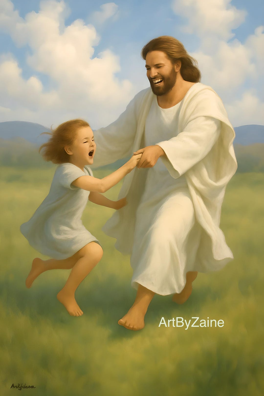 Running With Him, Christian Wall Art, Picture of Jesus and Girl, Bible ...