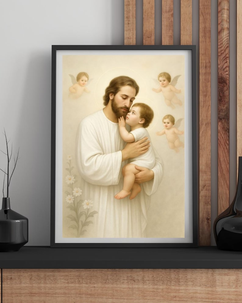 Saint Joseph and Baby, Jesus Print, Christian Art (digital Download ...
