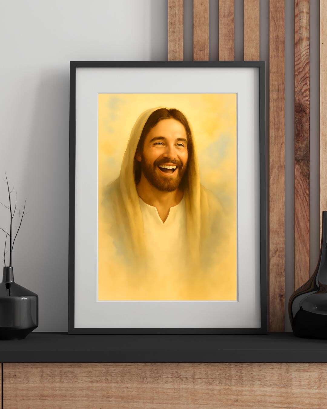 Laughing Jesus Poster, Christian Art Painting, Nursery Art (digital ...