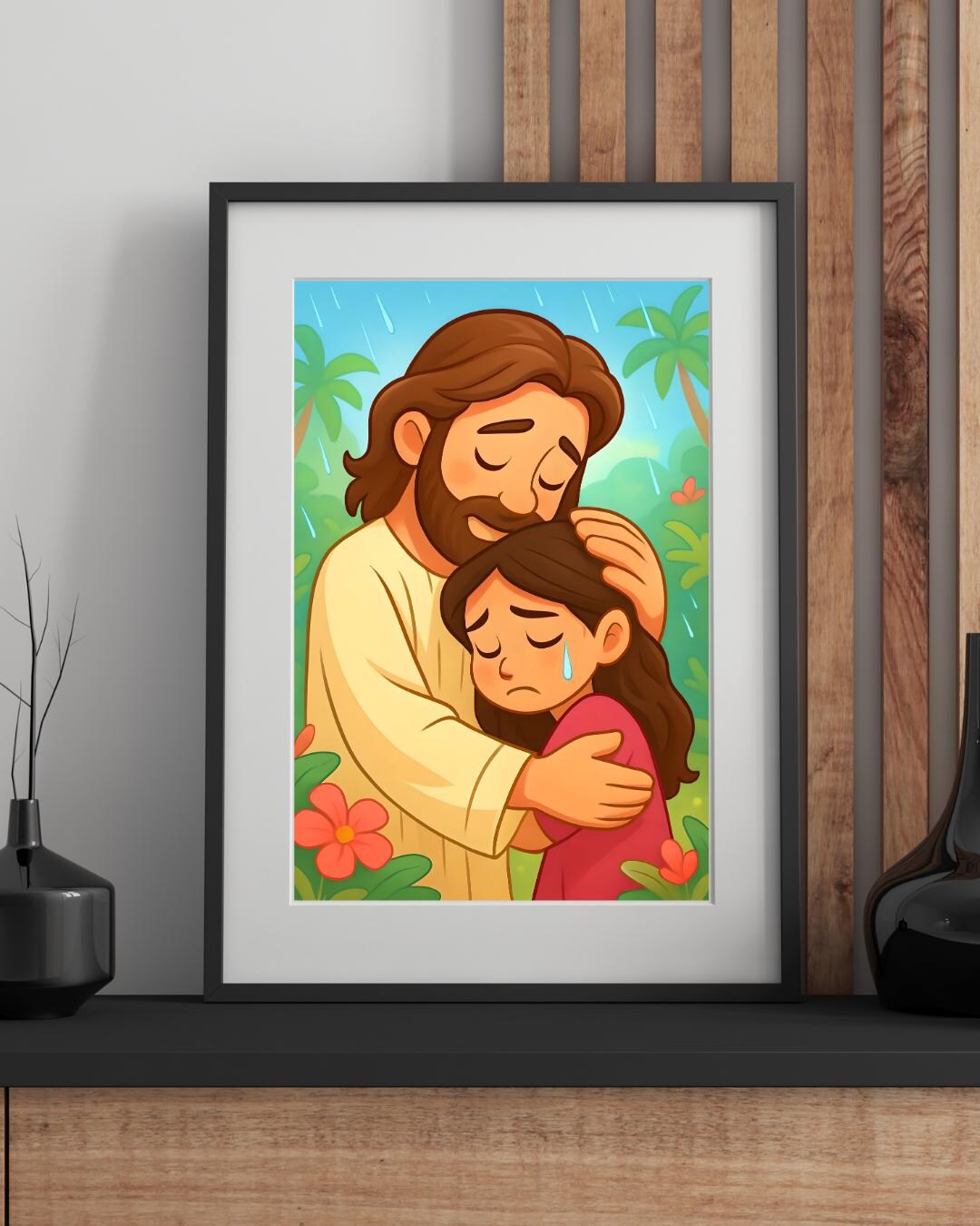 Jesus Holding A Crying Girl Print, Jesus and Child Art, Jesus With ...