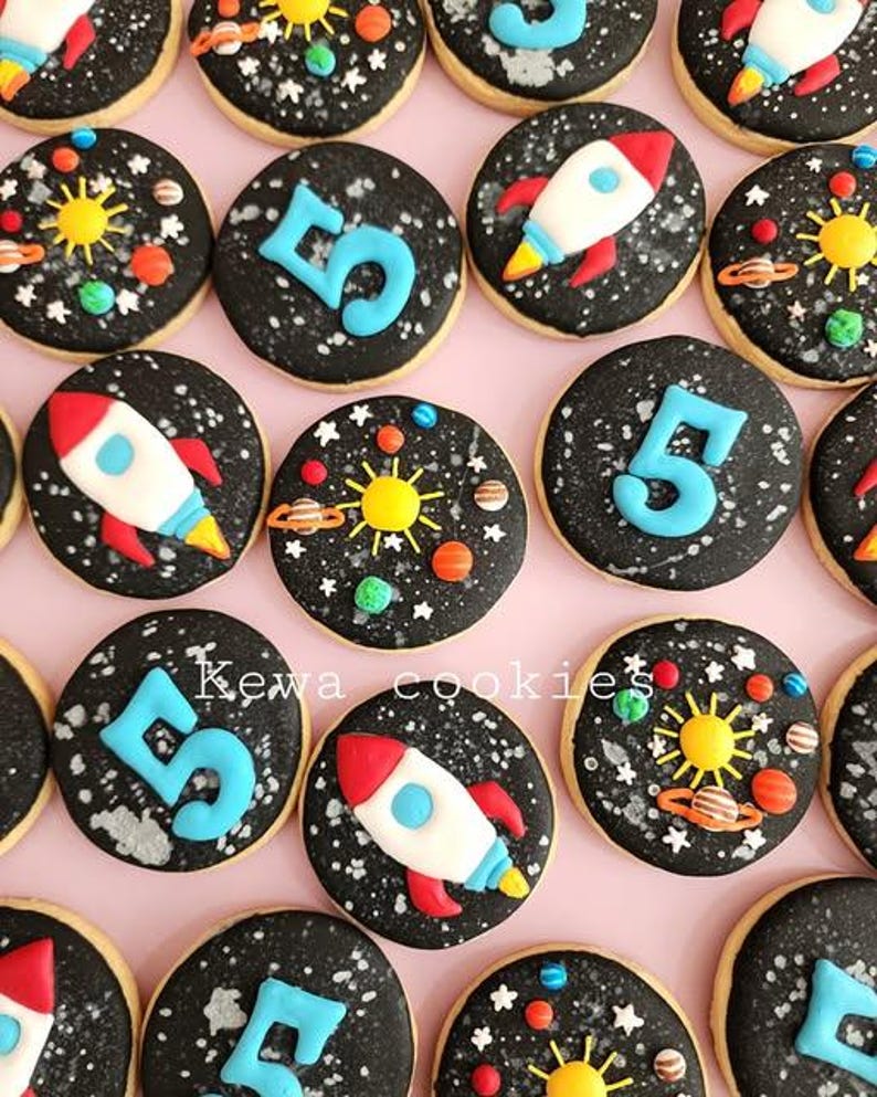 Outer Space Icing Cookies – Rocket, Planets & Age Number – Birthday ...