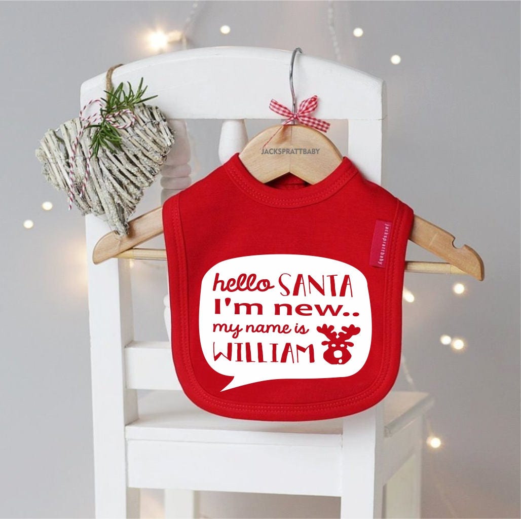 Hello Santa Baby Bib Baby Christmas First Christmas Dinner - Etsy UK