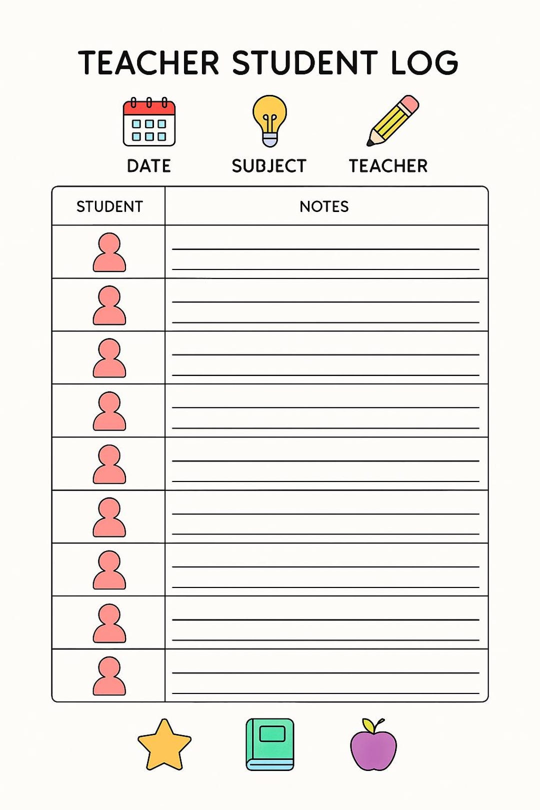 Buy Teacher 30 Student Log Sheet With Icons Online in India - Etsy