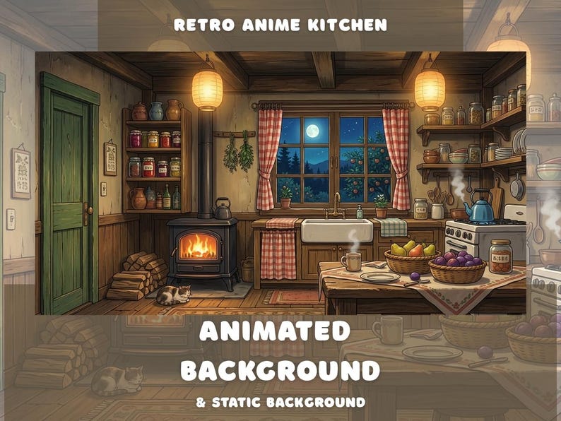 Retro Anime Kitchen Animated Background Cozy Lofi Vtuber Overlay ...