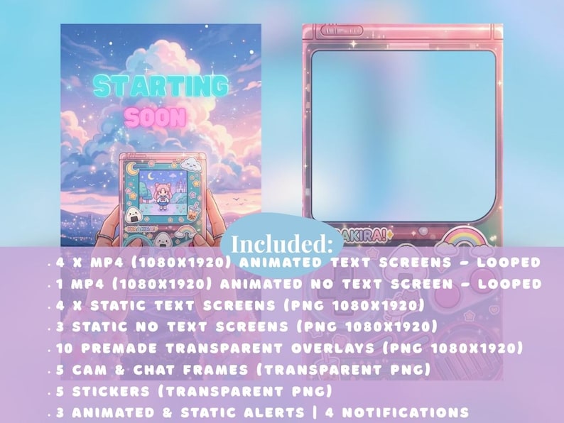 Kawaii Tiktok Stream Overlay Package | Cute Pink Animated Vertical ...
