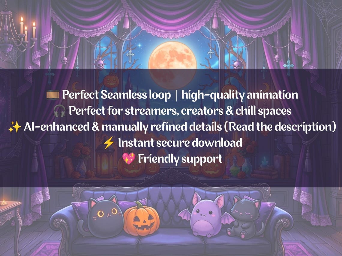Gothic Halloween Animated Background, Cozy Vtuber Room Purple Gothic ...