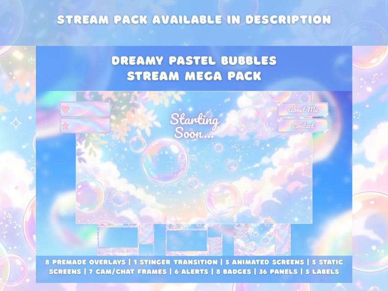 Pastel Bubbles Animated Background Kawaii Clouds Summer Sky Twitch ...