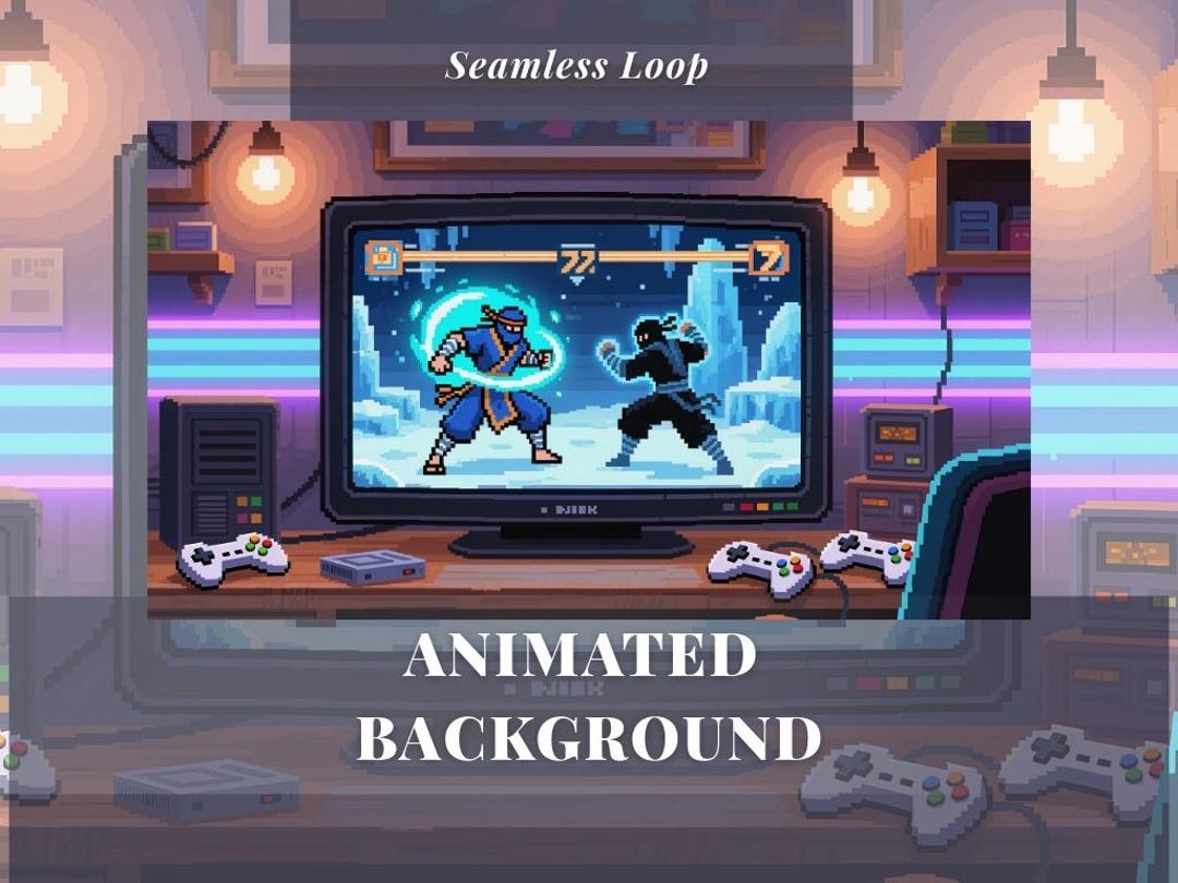 Retro 90s Pixel Arcade Animated Background | CRT TV Fighting Scene ...