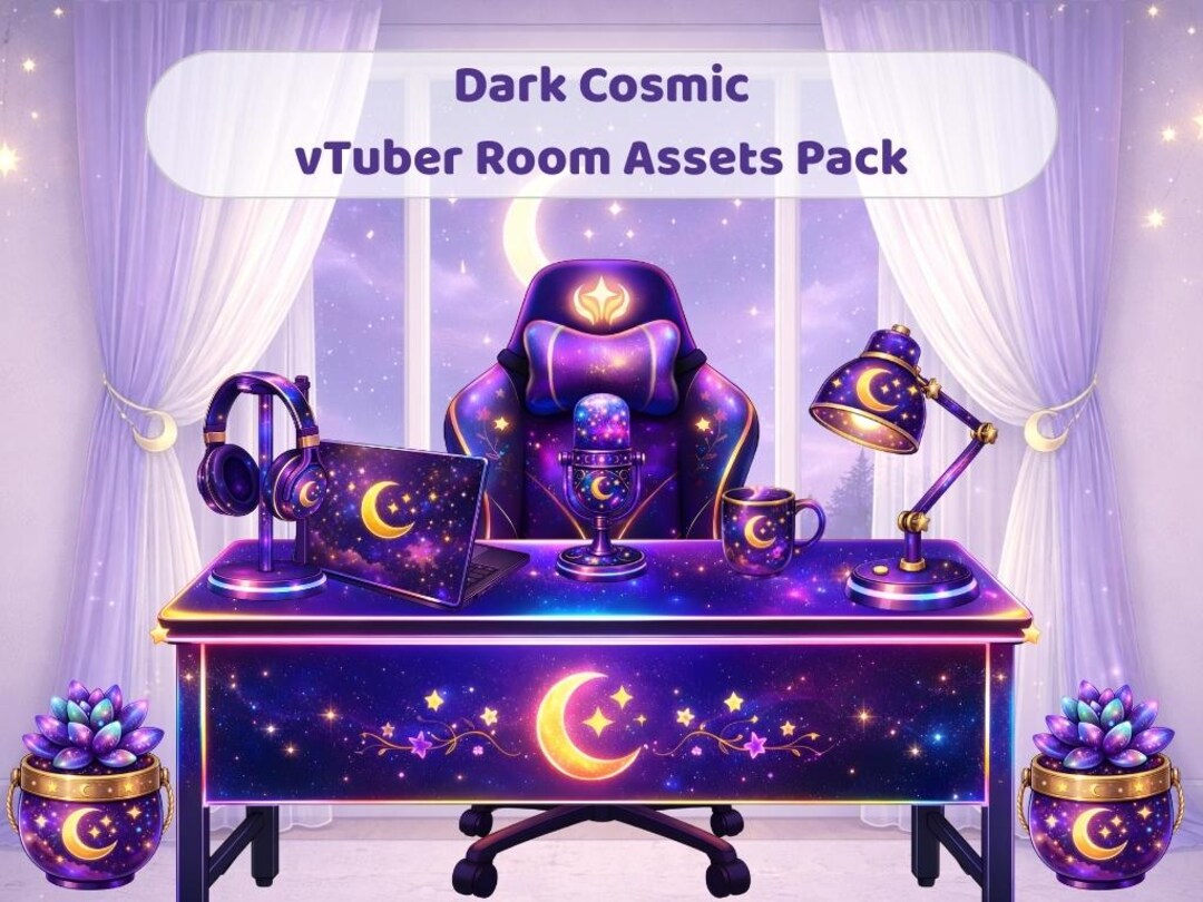 Dark Cosmic Vtuber Room Asset Pack Celestial Streaming Kit | Moon Stars ...