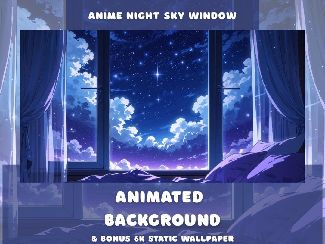 Animated Background Anime Night Sky Window View Loop 60FPS HD Shooting ...