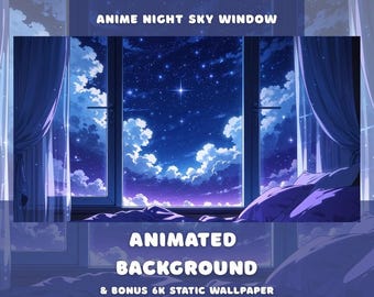 Animated Background Anime Night Sky Window View Loop 60FPS HD Shooting ...