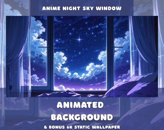 Animated Background Anime Night Sky Window View Loop 60FPS HD Shooting ...