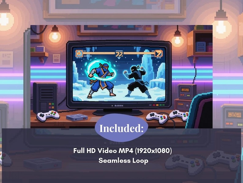 Retro 90s Pixel Arcade Animated Background | CRT TV Fighting Scene ...