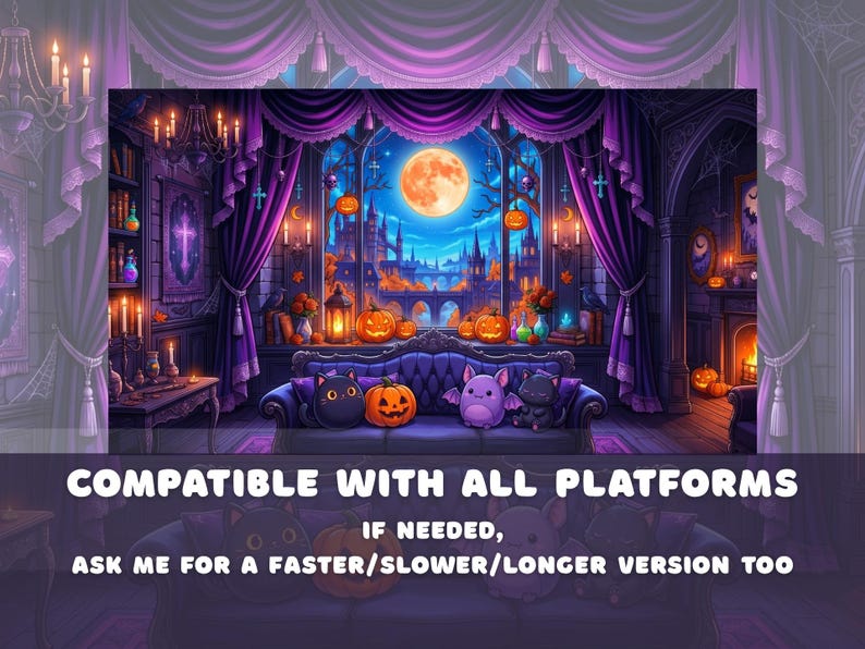 Gothic Halloween Animated Background, Cozy Vtuber Room Purple Gothic ...