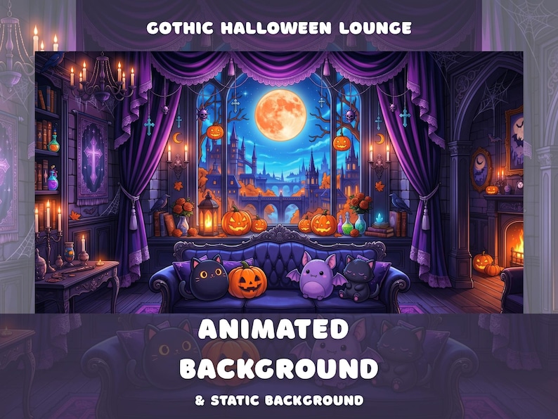 Gothic Halloween Animated Background, Cozy Vtuber Room Purple Gothic ...