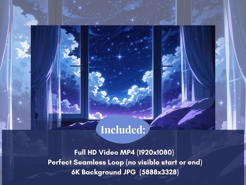 Animated Background Anime Night Sky Window View Loop 60FPS HD Shooting ...