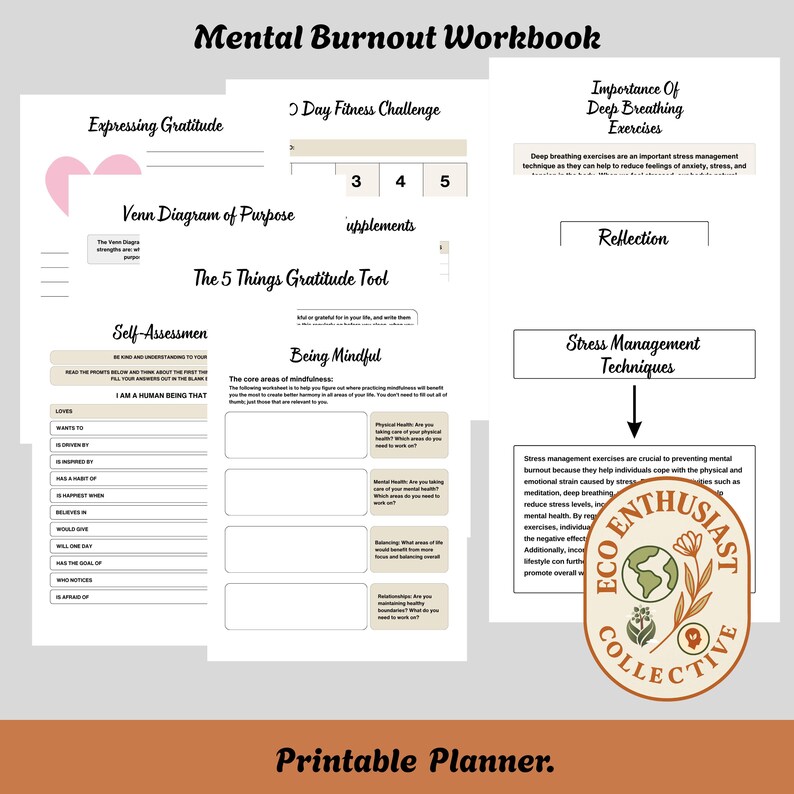 2026 Mental Burnout Workbook, Self-care Planner (printable PDF) - Etsy