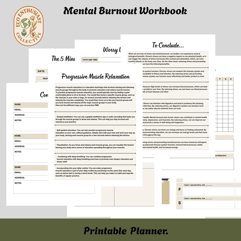 2026 Mental Burnout Workbook, Self-care Planner (printable PDF) - Etsy