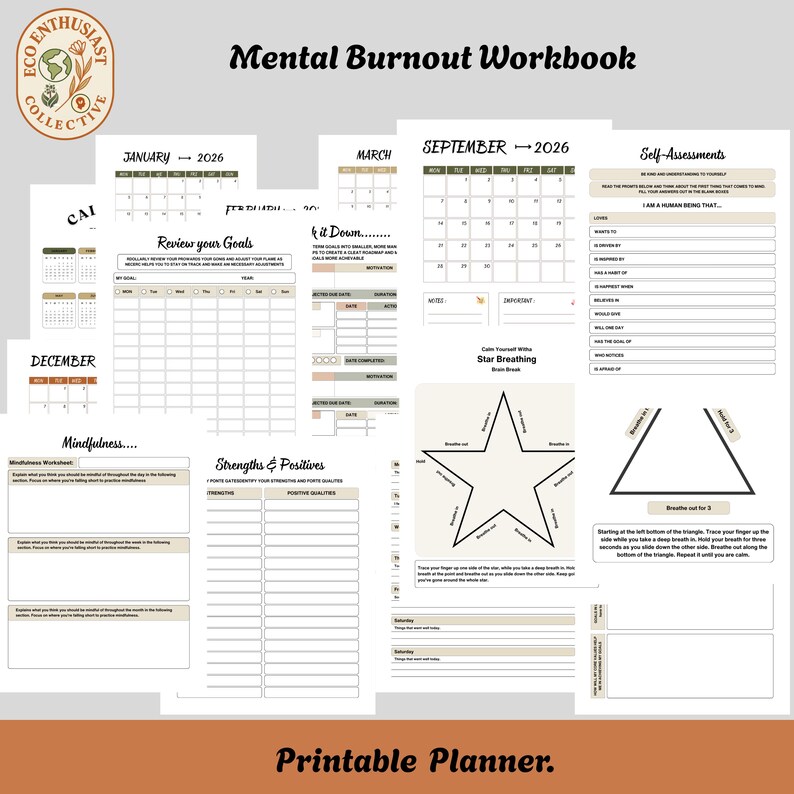 2026 Mental Burnout Workbook, Self-care Planner (printable PDF) - Etsy