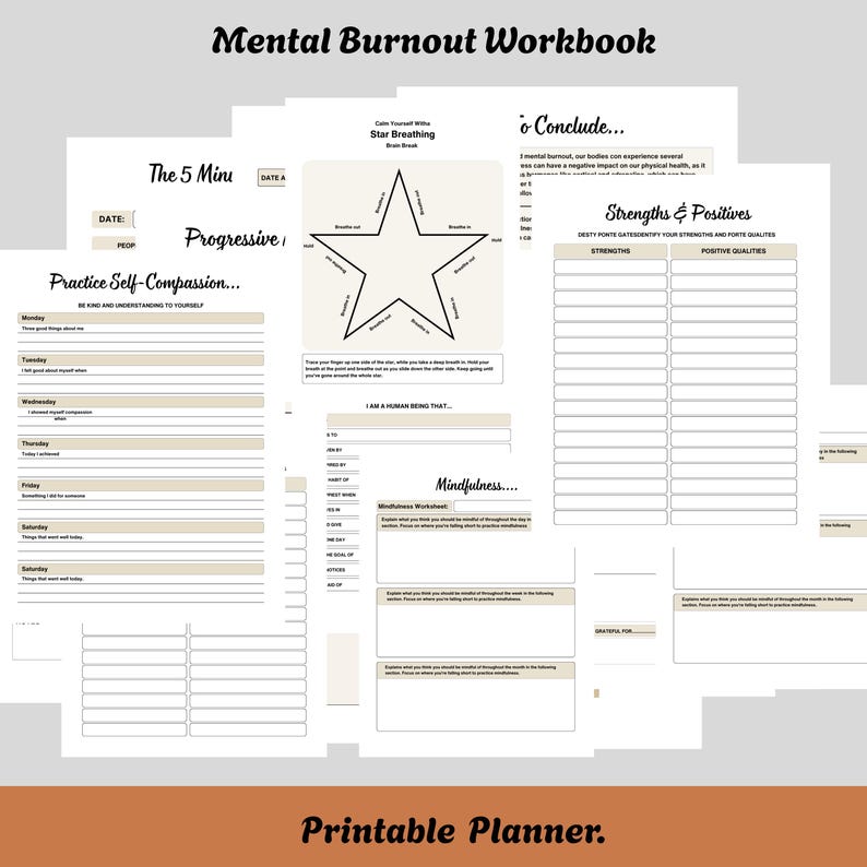 2026 Mental Burnout Workbook, Self-care Planner (printable PDF) - Etsy