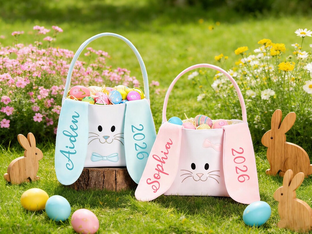 Custom Bunny Easter Basket With Name, Personalized Easter Tote Bag for ...
