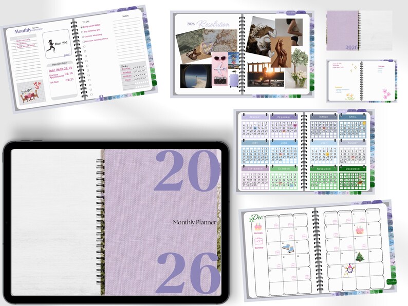 2026 Monthly Digital Planner Purple Lilac Template - Etsy
