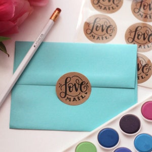 Set of 12 Round Kraft Stickers - Love Mail - Etsy