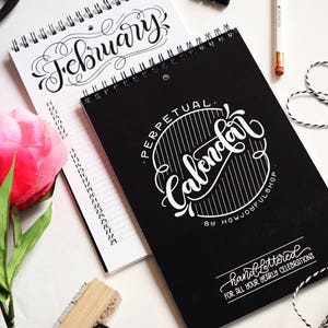 Perpetual Calendar Black & White - Hand Lettered Calendar - Birthday ...
