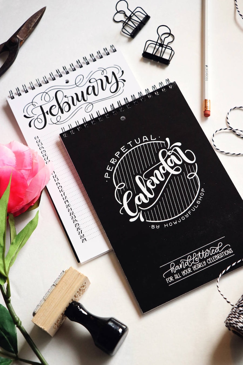 Perpetual Calendar Black & White - Hand Lettered Calendar - Birthday ...