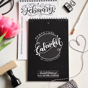 Perpetual Calendar Black & White - Birthday Calendar - Hand Lettered ...