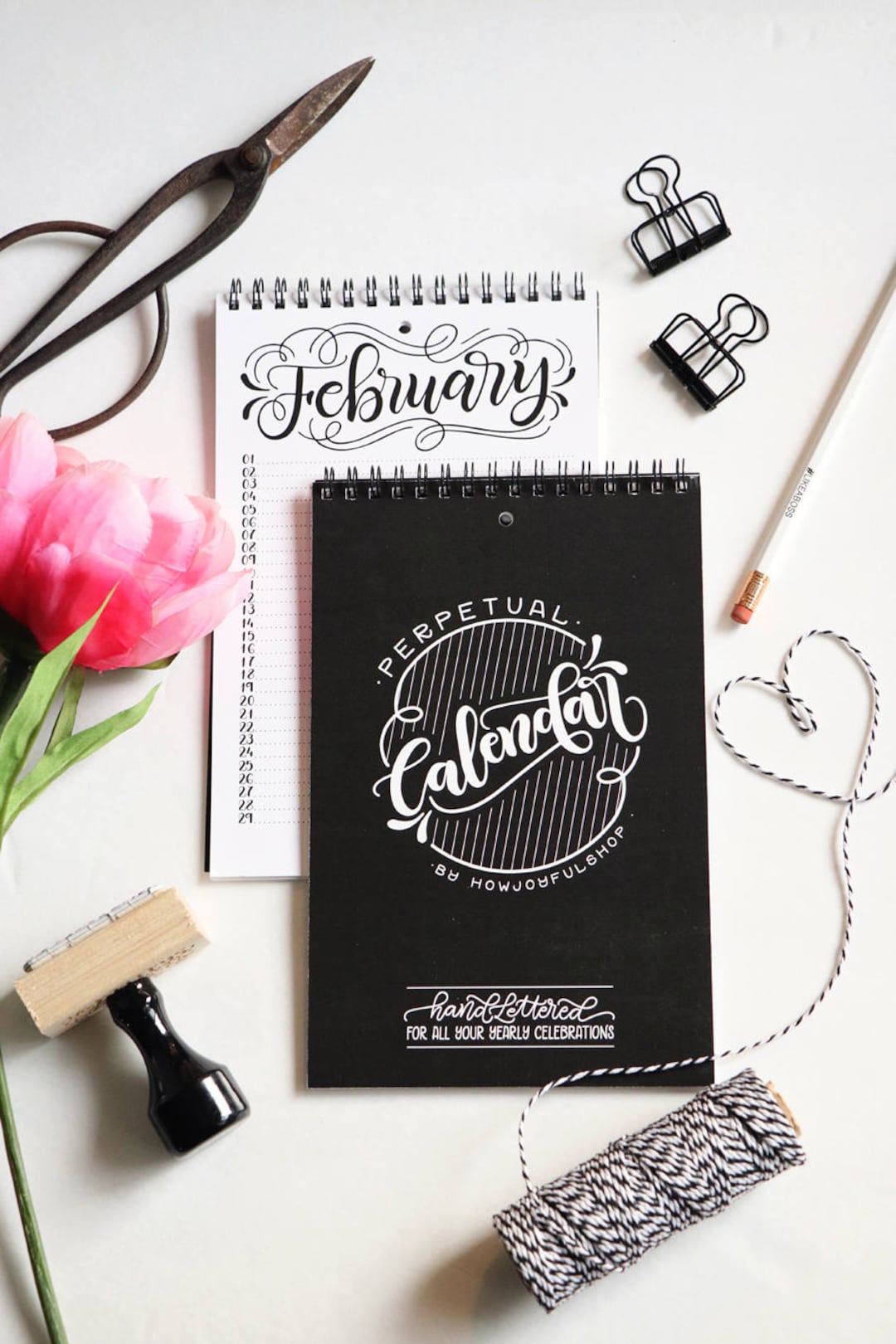 Perpetual Calendar Black & White - Hand Lettered Calendar - Birthday ...