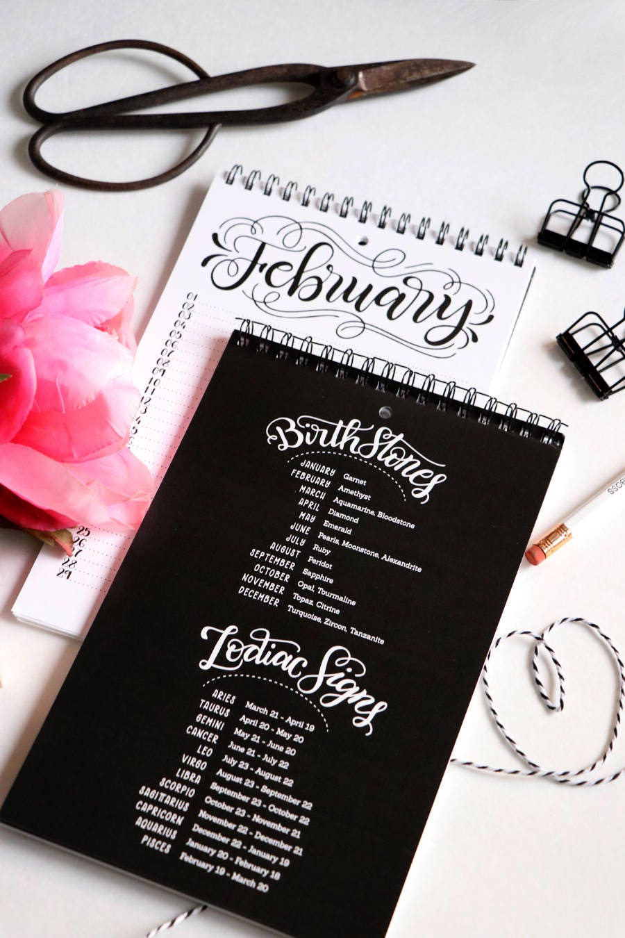 Perpetual Calendar Black & White - Hand Lettered Calendar - Birthday ...