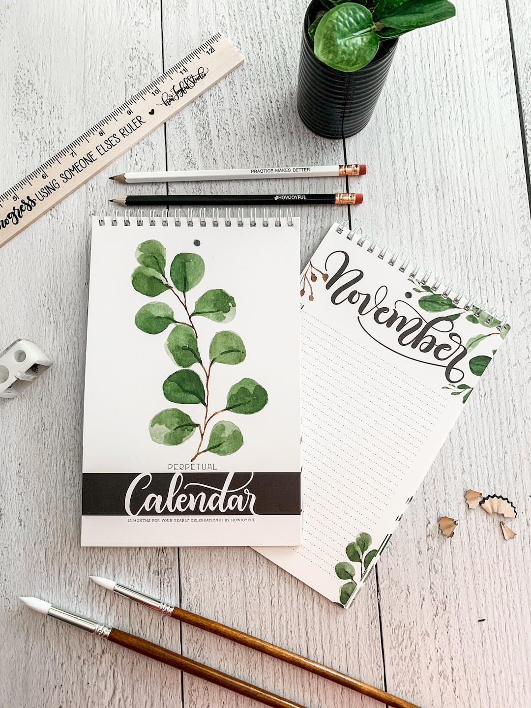 Perpetual Calendar Botanical Eucalyptus Watercolor - Birthday and ...