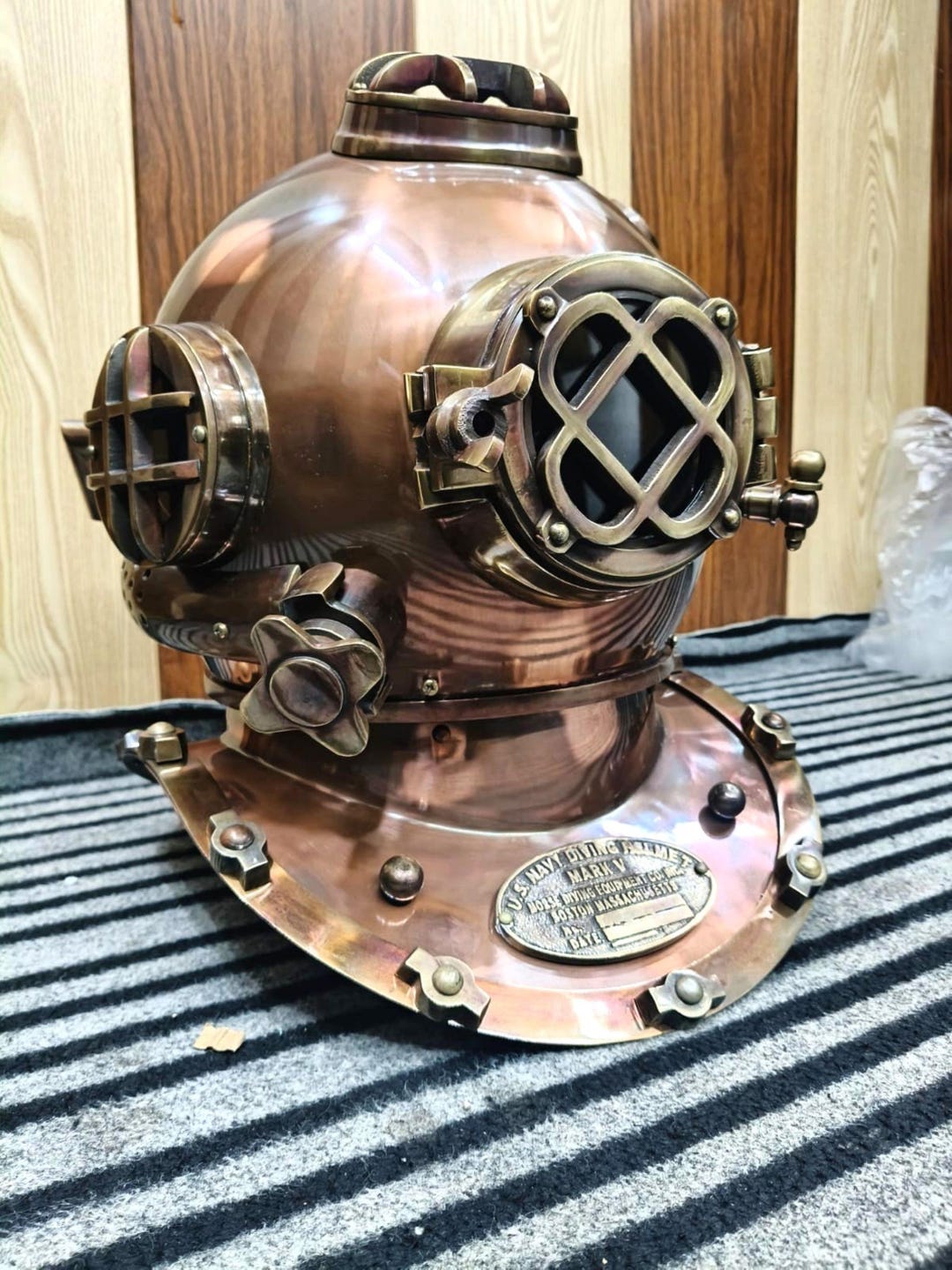 Brown Deep Sea Divers Helmet ~ US Navy Mark V Nautical 18 Inch Diving ...