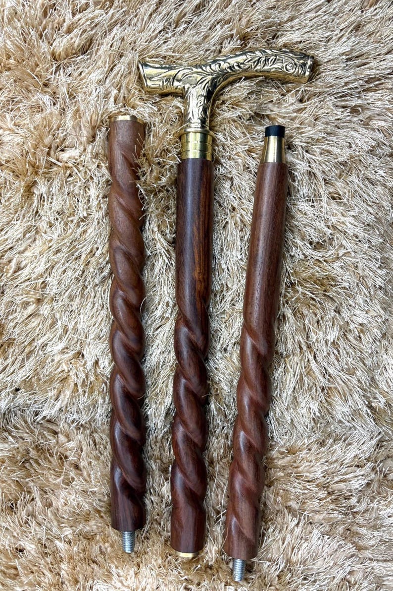 Nautical Brass Leaf Head Handle Wooden Walking Stick, Steampunk ...